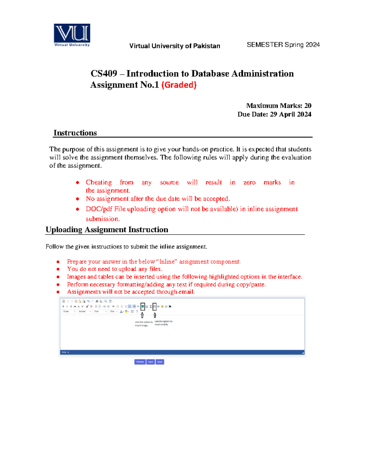 Spring 2024 CS409 1 - Virtual University of Pakistan SEMESTER Spring ...