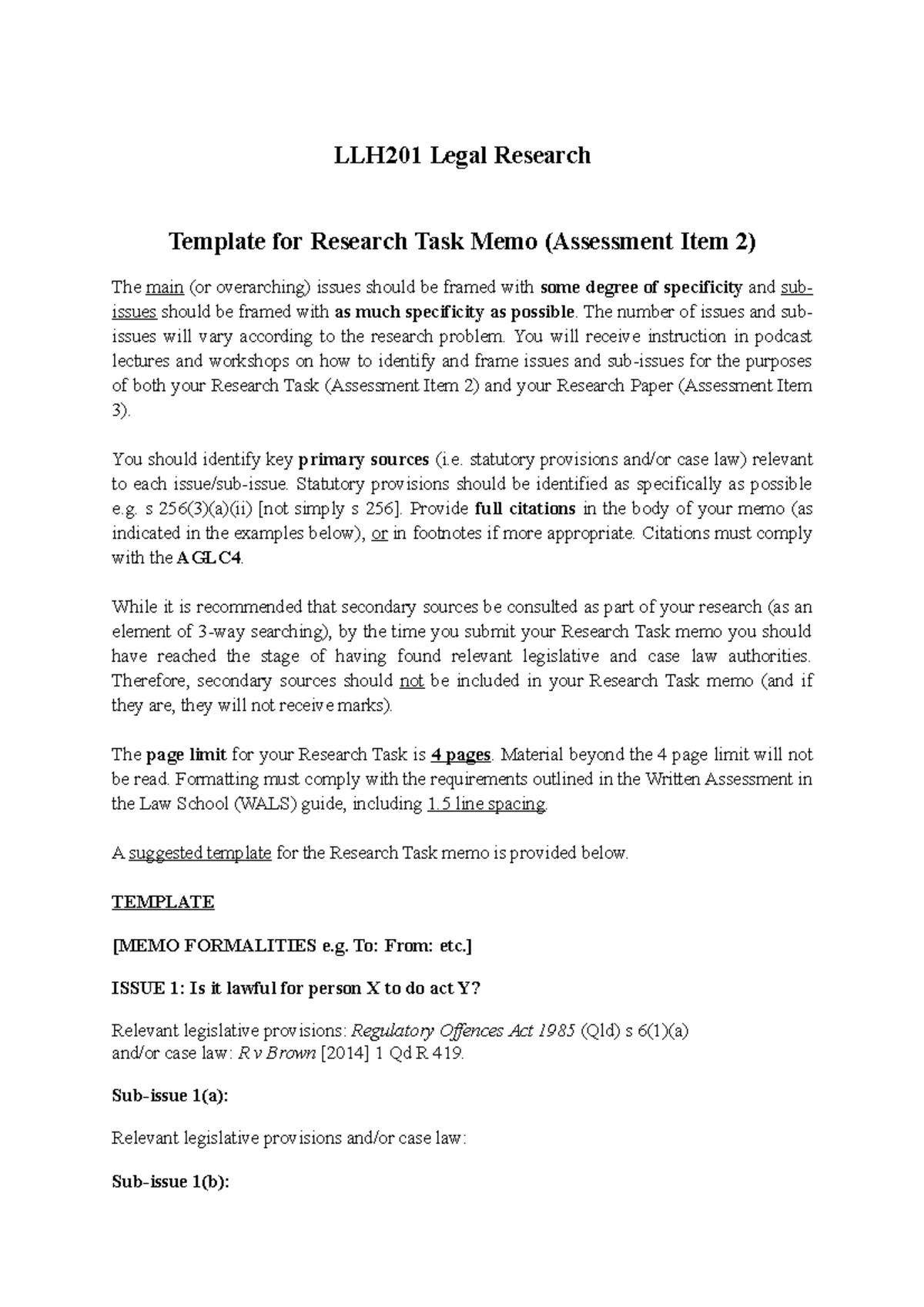 LLH201 Legal Research Template(5) - LLH201 Legal Research Template for ...