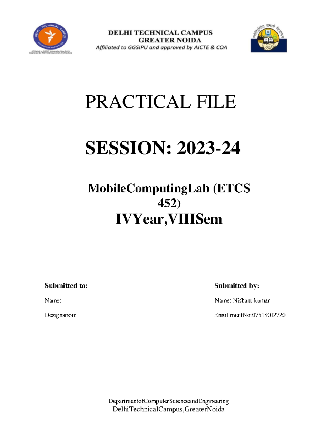 MC FILE Complete - PRACTICAL FILE SESSION: 2023- 24 MobileComputingLab ...