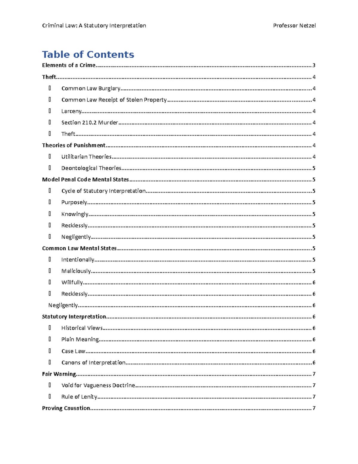 Criminal Law Outline - Criminal Law: A Statutory Interpretation ...