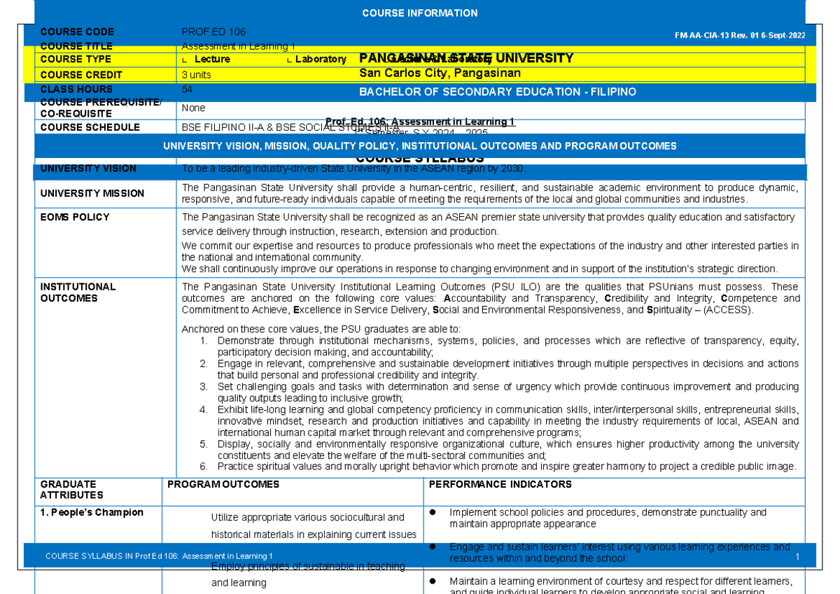 Prof-Ed-106-Assessment-in-Learning-1-Course-Syllabus updated - FM-AA ...