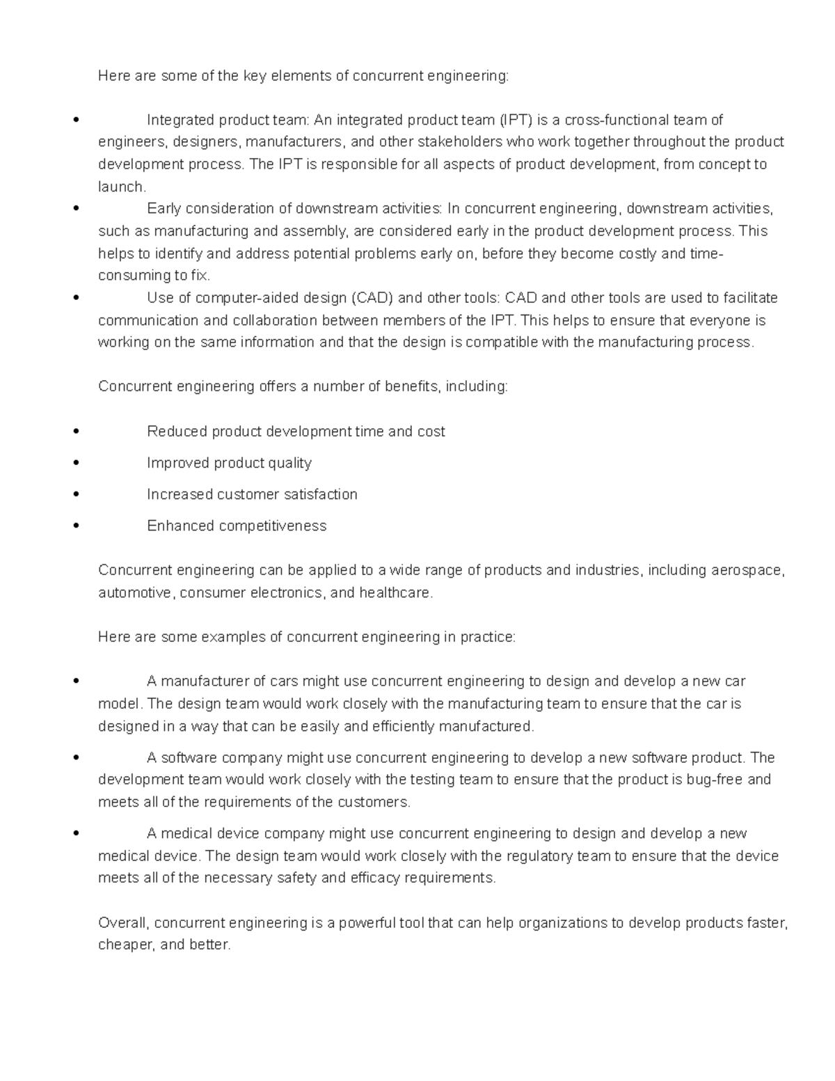 Concurrent Engineering Notes - Here are some of the key elements of ...