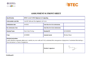 ASM1 Security - 123 - ASSIGNMENT 1 FRONT SHEET Qualification BTEC Level 5 HND Diploma in ...
