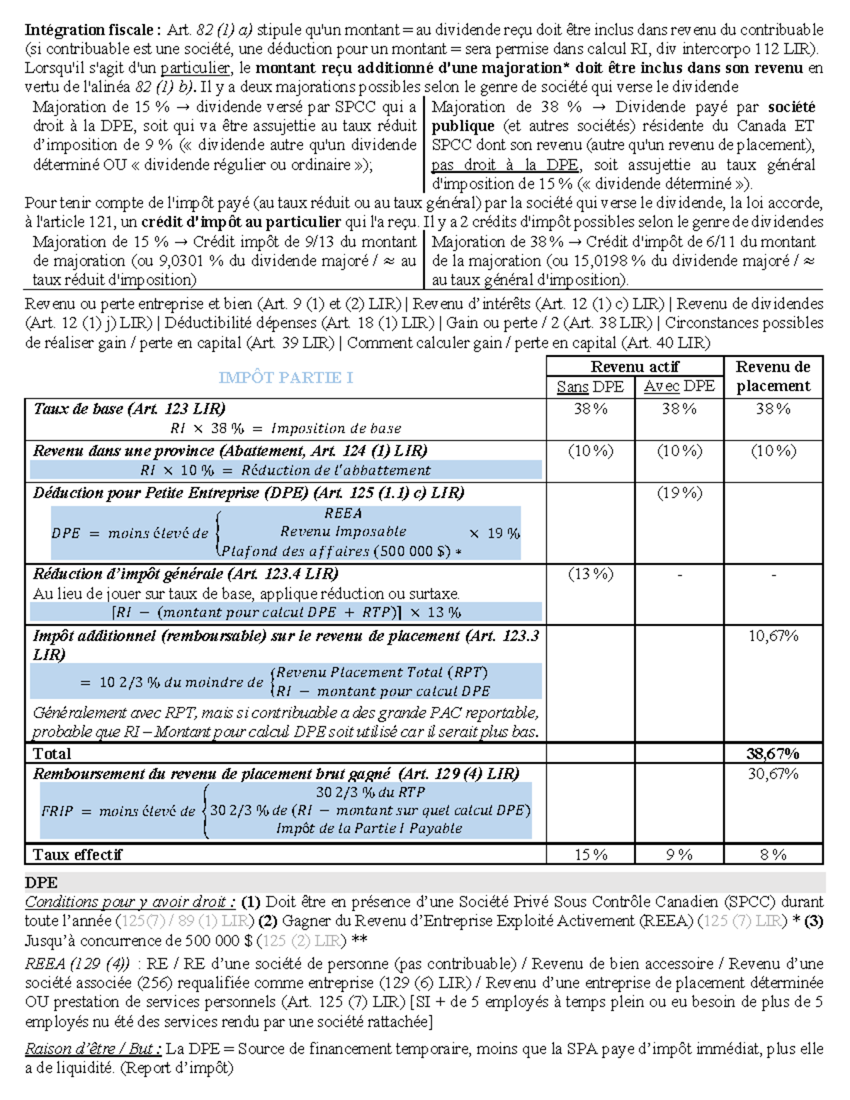Feuille Intra - Fiscal - Intégration fiscale : Art. 82 (1) a) stipule ...
