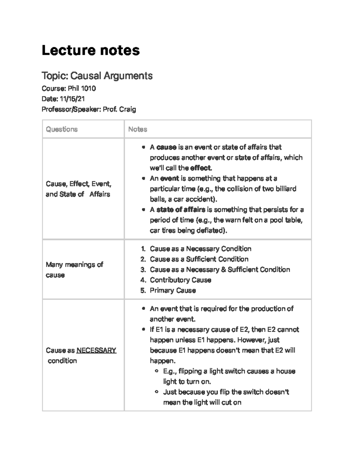 Causal Arguments - Le c t u re n o te s Topic: Causal Arguments Course ...