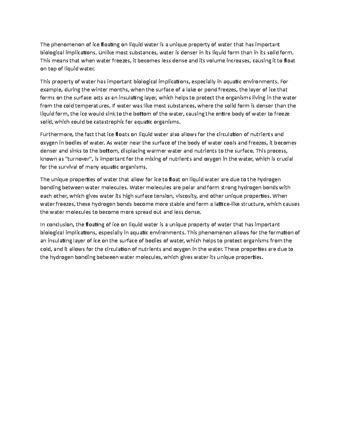 Bio Notes - The Phenomenon of Ice Floating - The phenomenon of ice ...