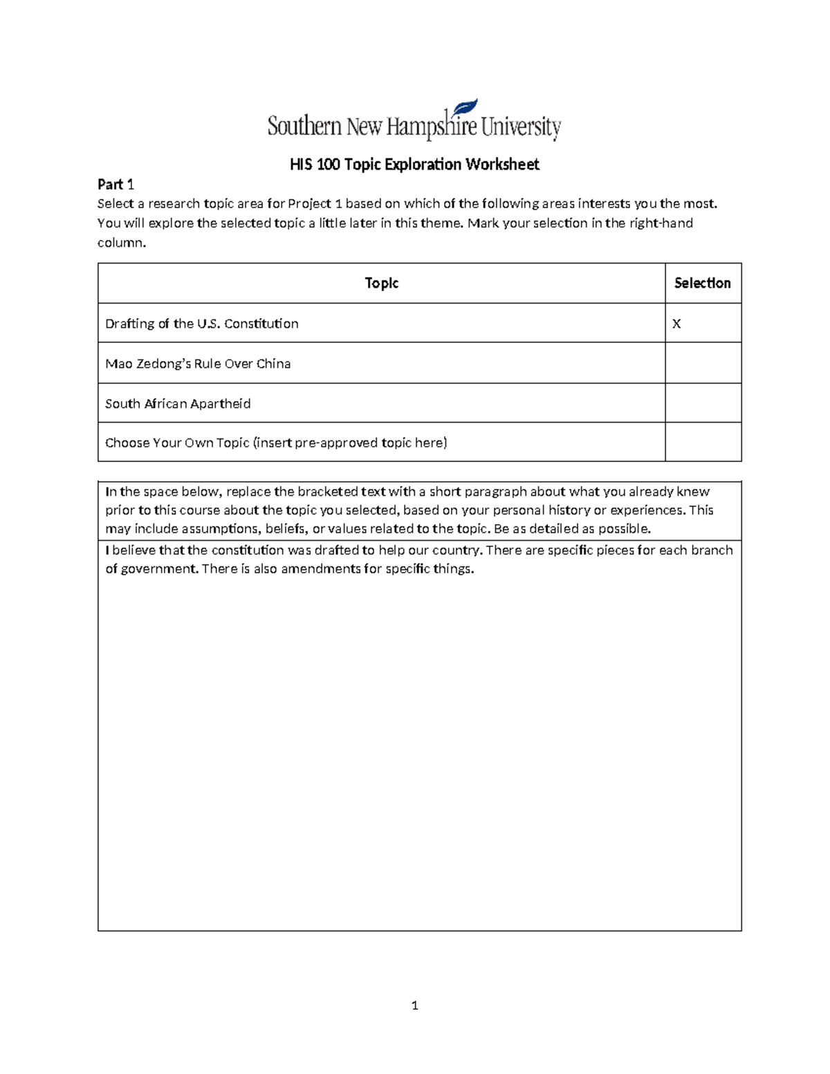 HIS 100 Topic Exploration Worksheet Najeylla Viruet Gonzalez - HIS 100 ...