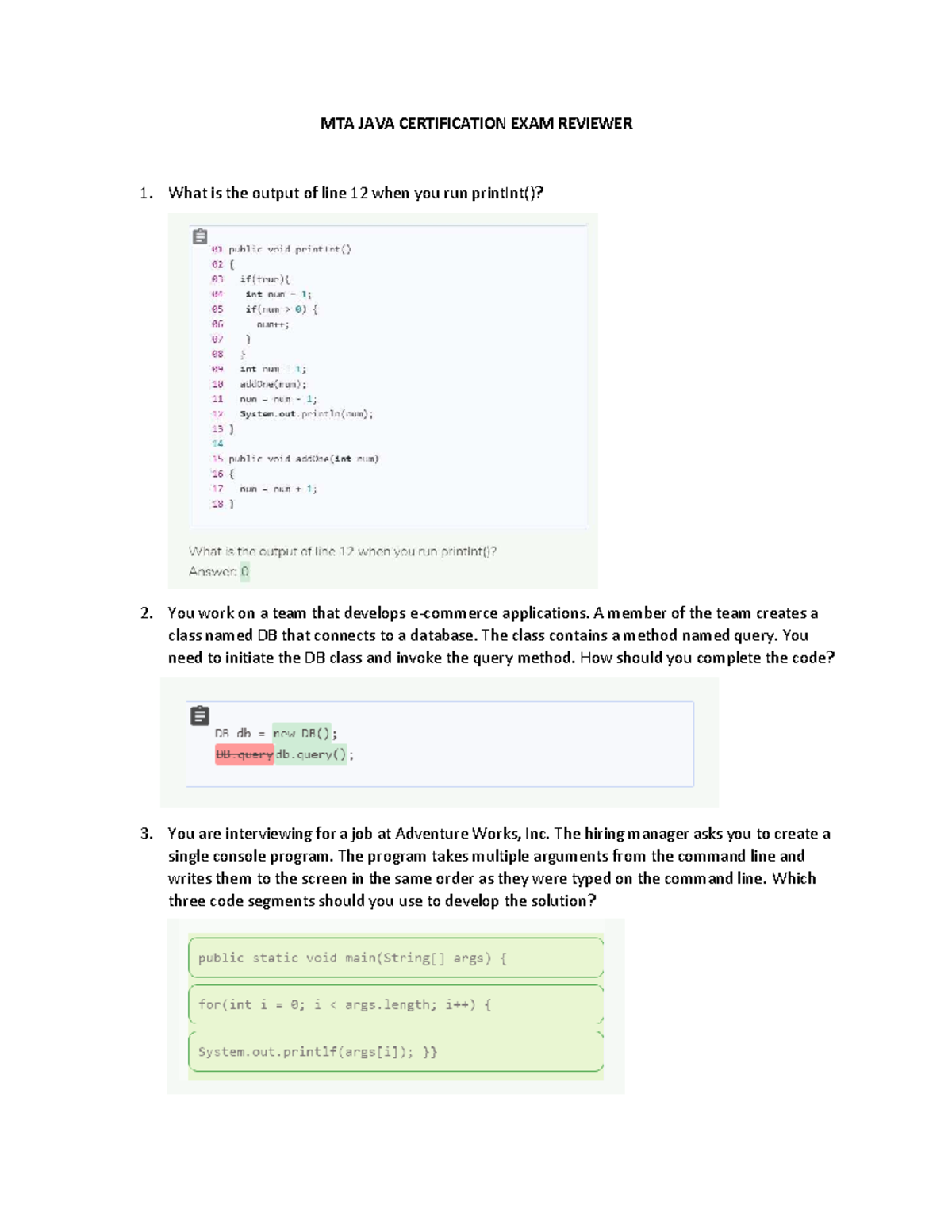 MTA Java Reviewer - MTA JAVA CERTIFICATION EXAM REVIEWER What is the ...