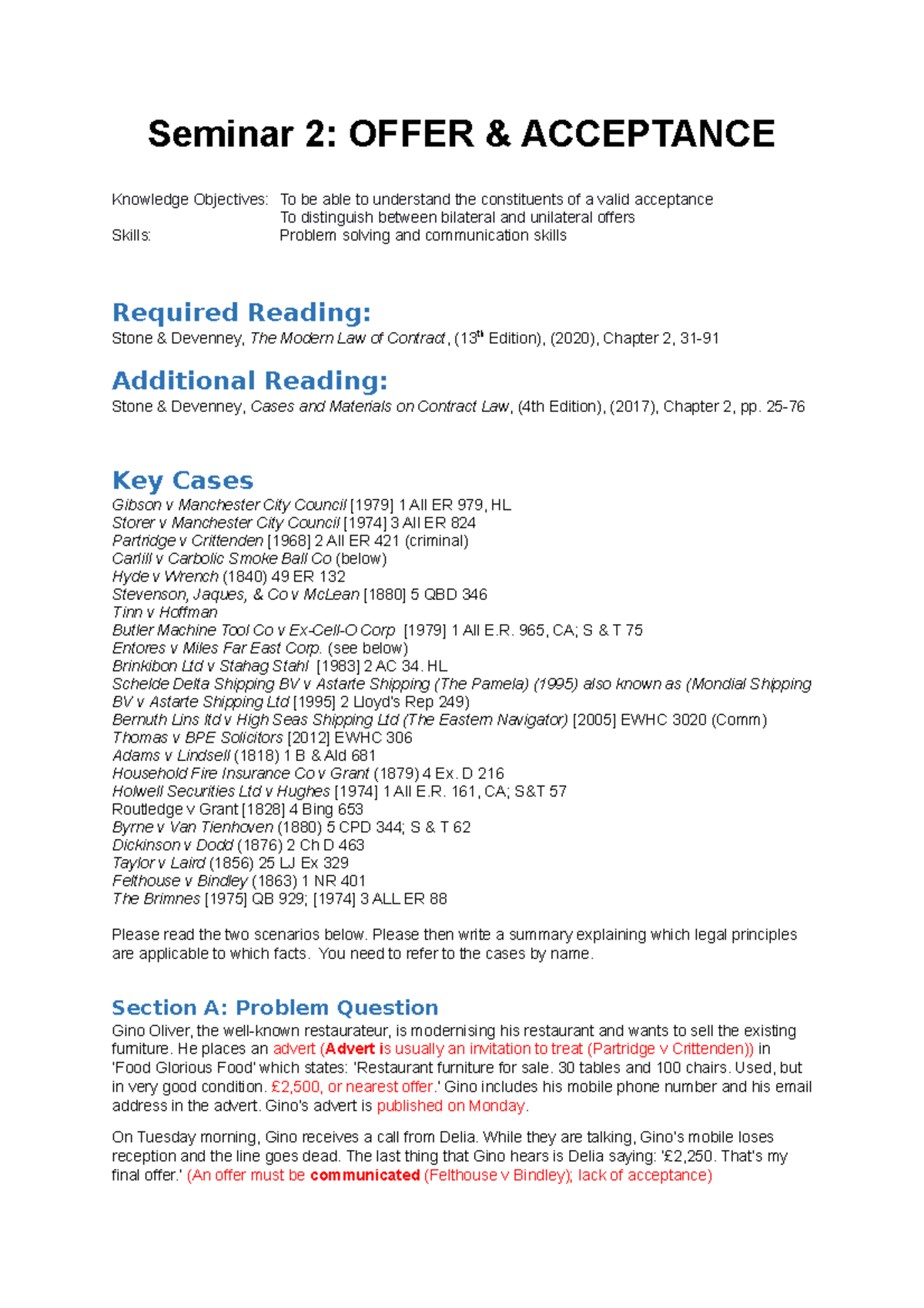 Seminar 2 - Agreement 2- Student Question - Seminar 2: OFFER ...