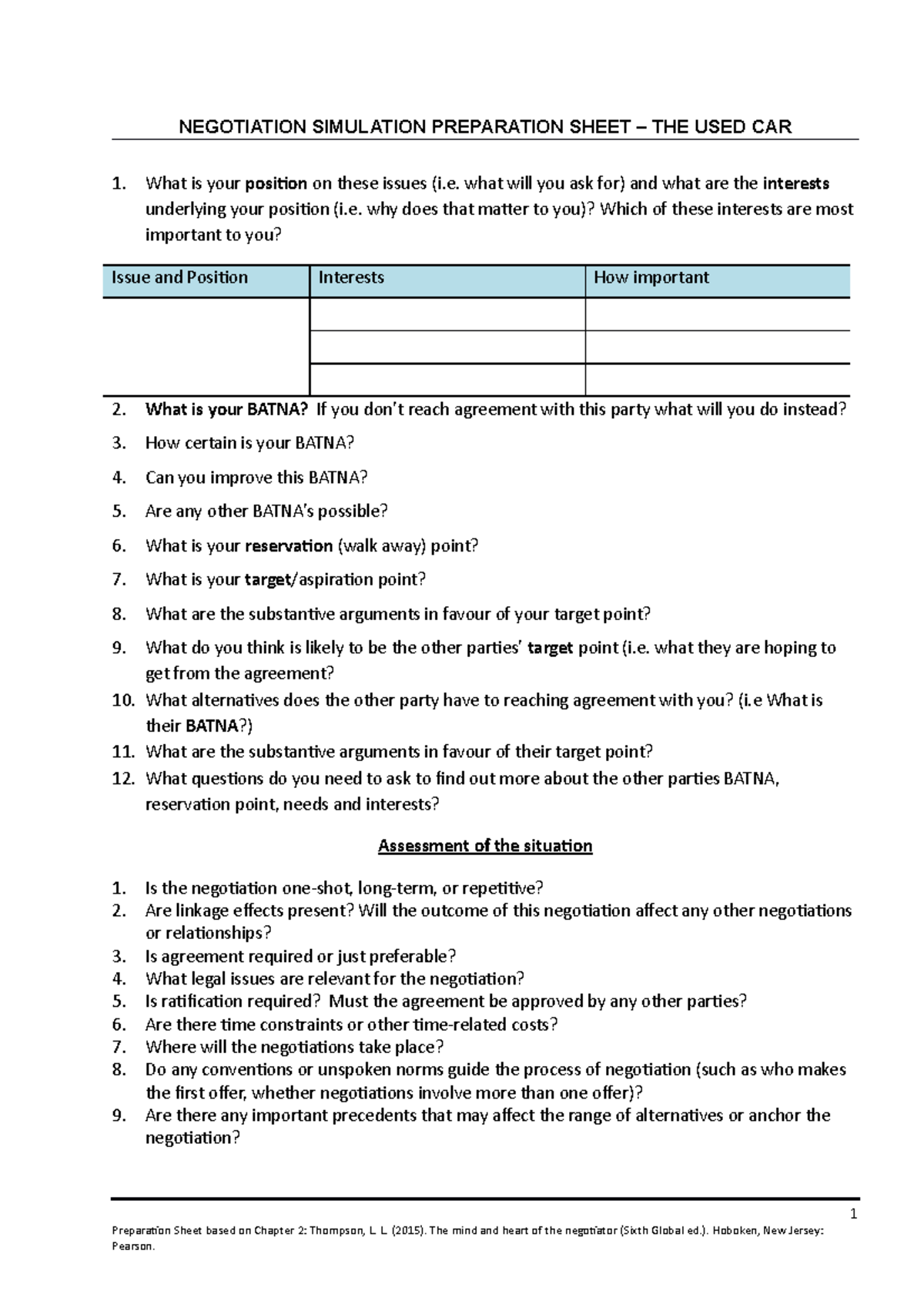 Negotiation Simulation Preparation Sheet for ppt - MGB225 - QUT - Studocu
