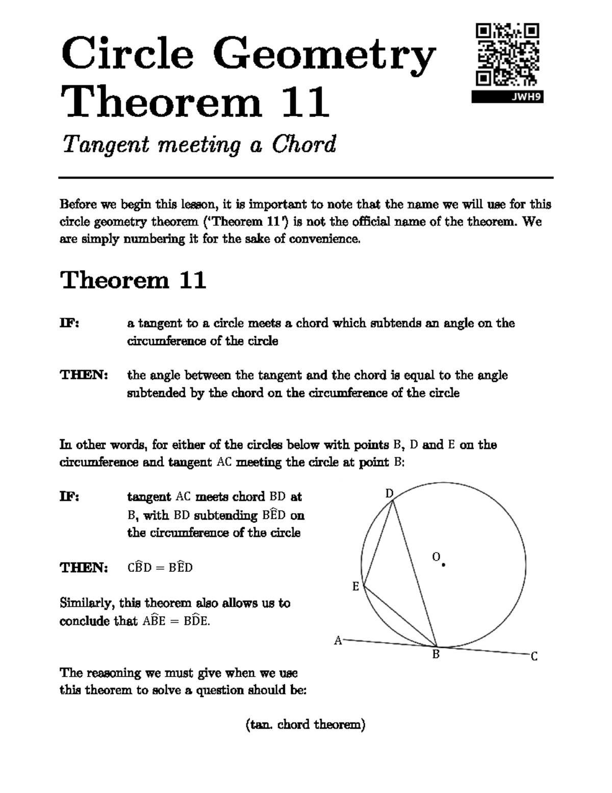 Circle Geometry Theorem 11 Mat02a2 B D E Ac B Ac Bd B Bd Be ෡ D Cb