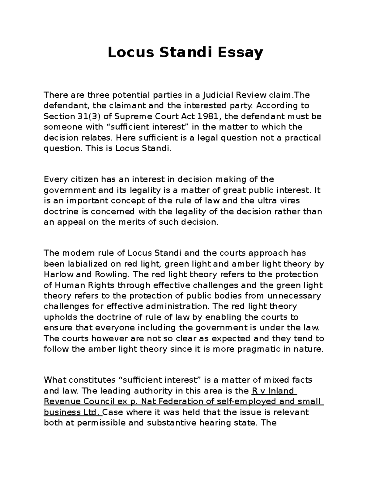 Locus Standi Essay - Locus Standi Essay There are three potential ...