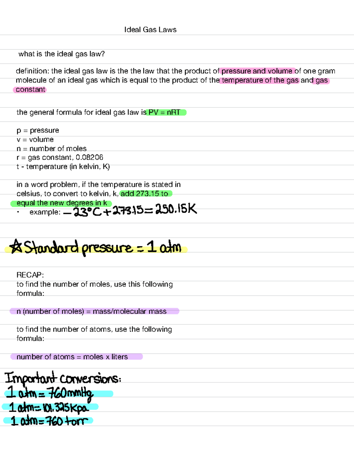Ideal gas laws - gives basic info on different kinds of gas laws with ...