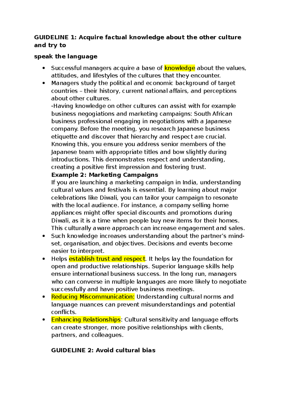 Bma 3b Tut Week 3 Tutorial Memo Guideline 1 Acquire Factual Knowledge About The Other