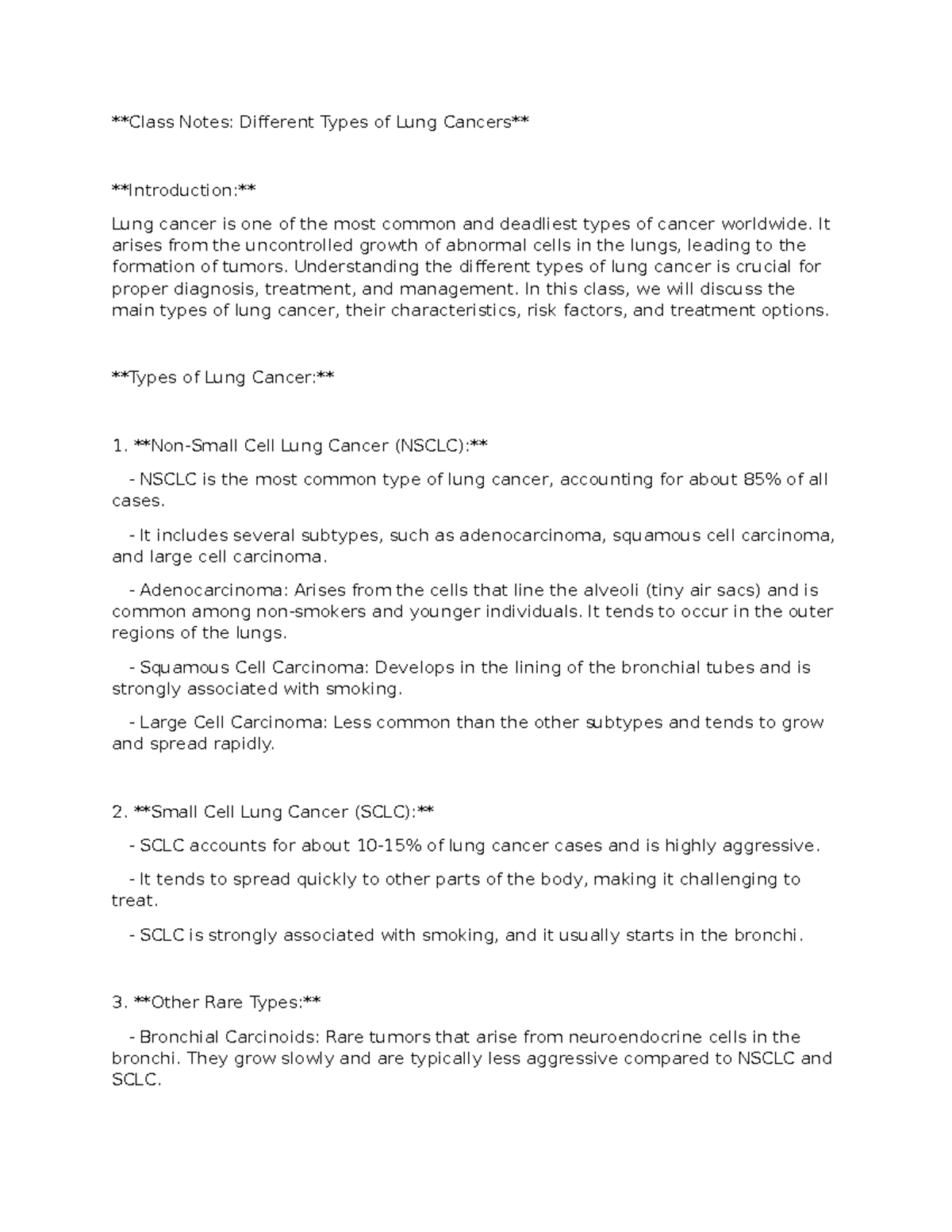 Lung Cancer Class Notes - Class Notes: Different Types of Lung Cancers ...