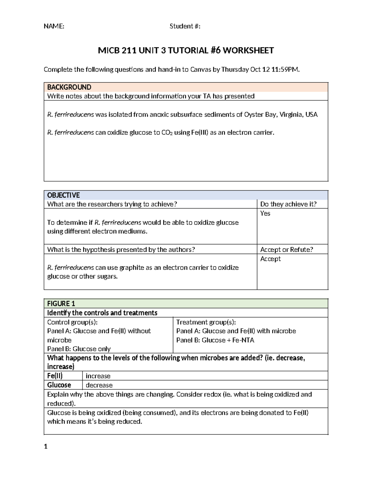MICB211 Tutorial 3 Worksheet - NAME: Student #: MICB 211 UNIT 3 ...