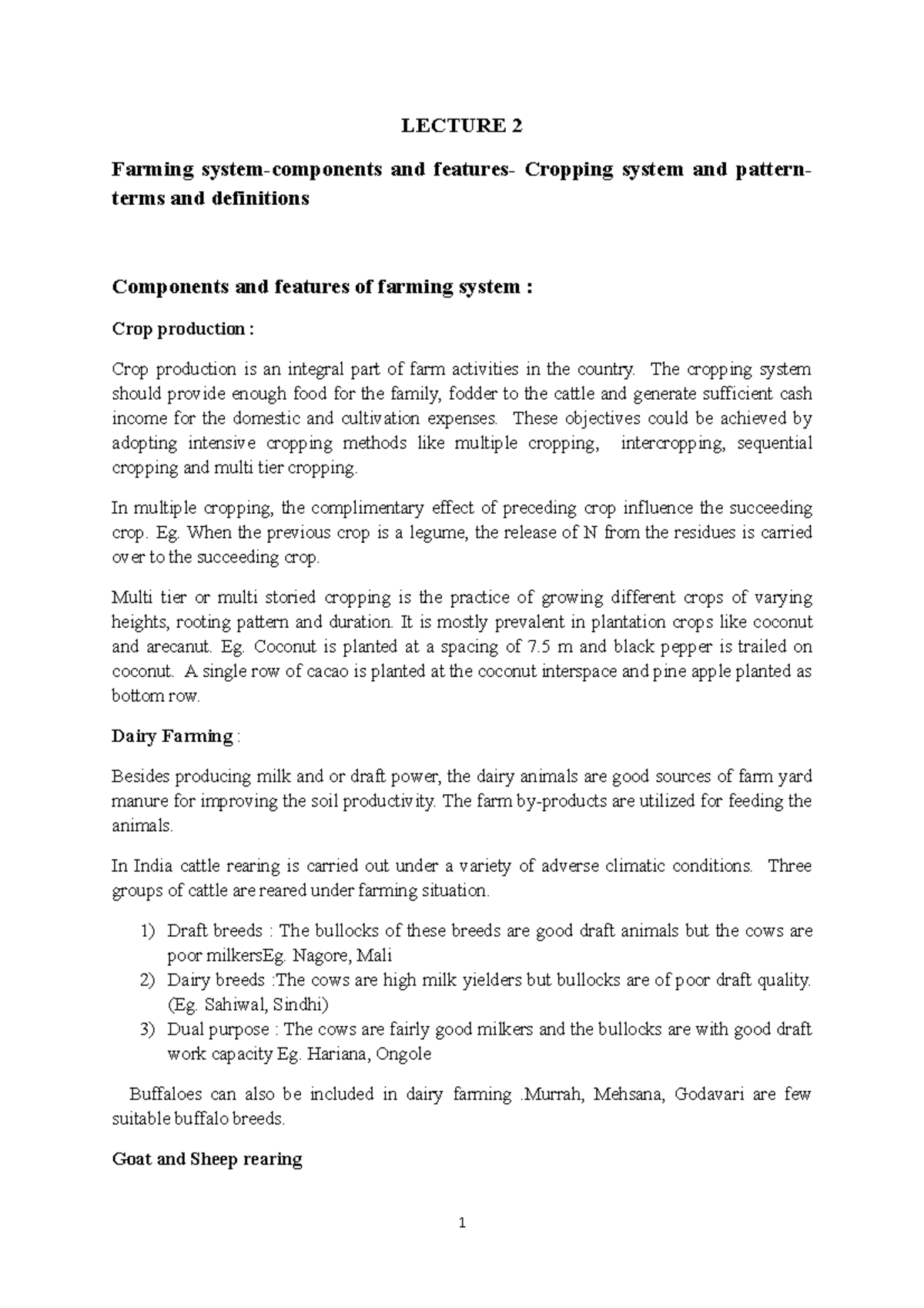 Lecture 2-FS Components - LECTURE 2 Farming system-components and ...