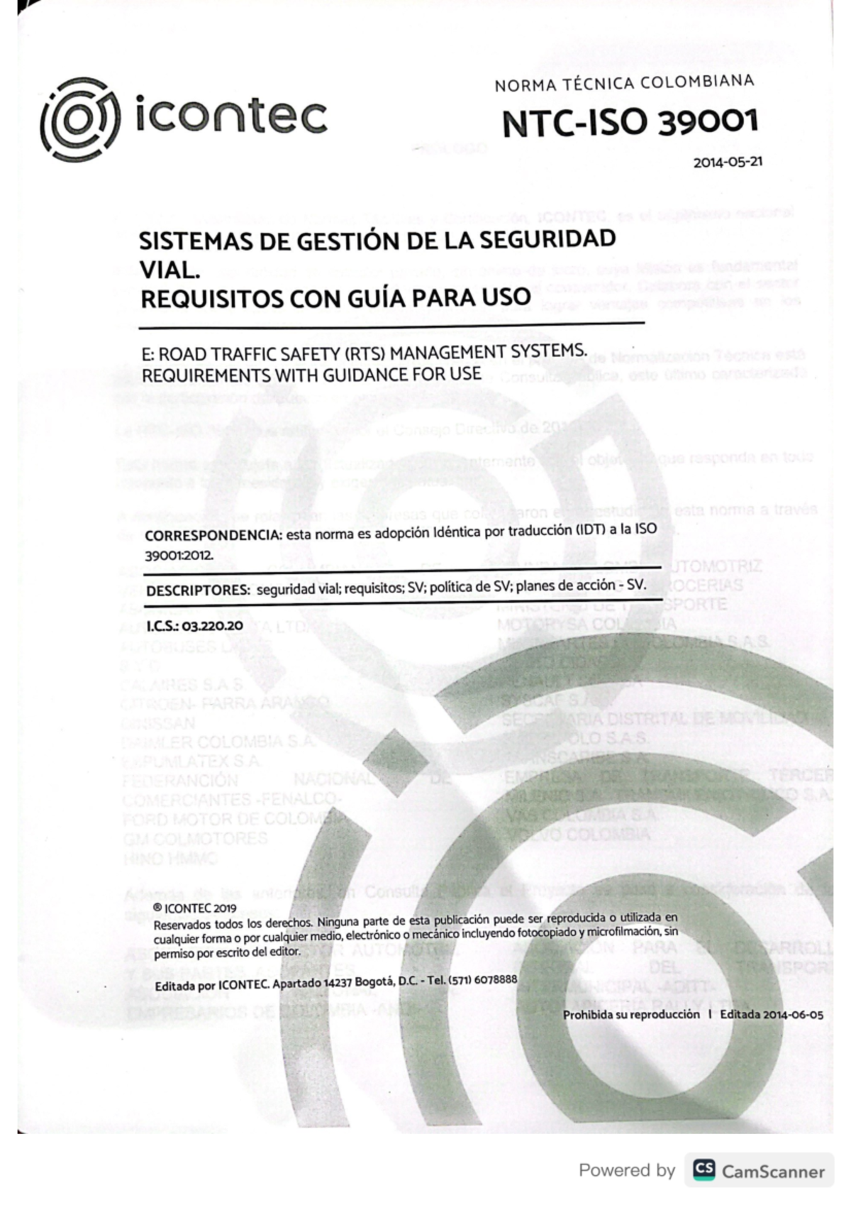 NTC ISO 39001 2014 - sistema integrado de gestion - Studocu
