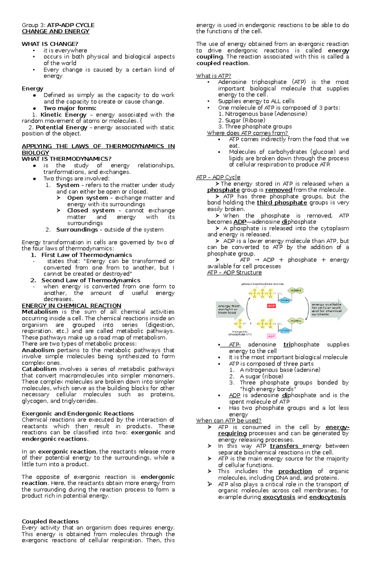 Group 3 - ATP-ADP Cycle - reporting - Group 3: ATP-ADP CYCLE CHANGE AND ...