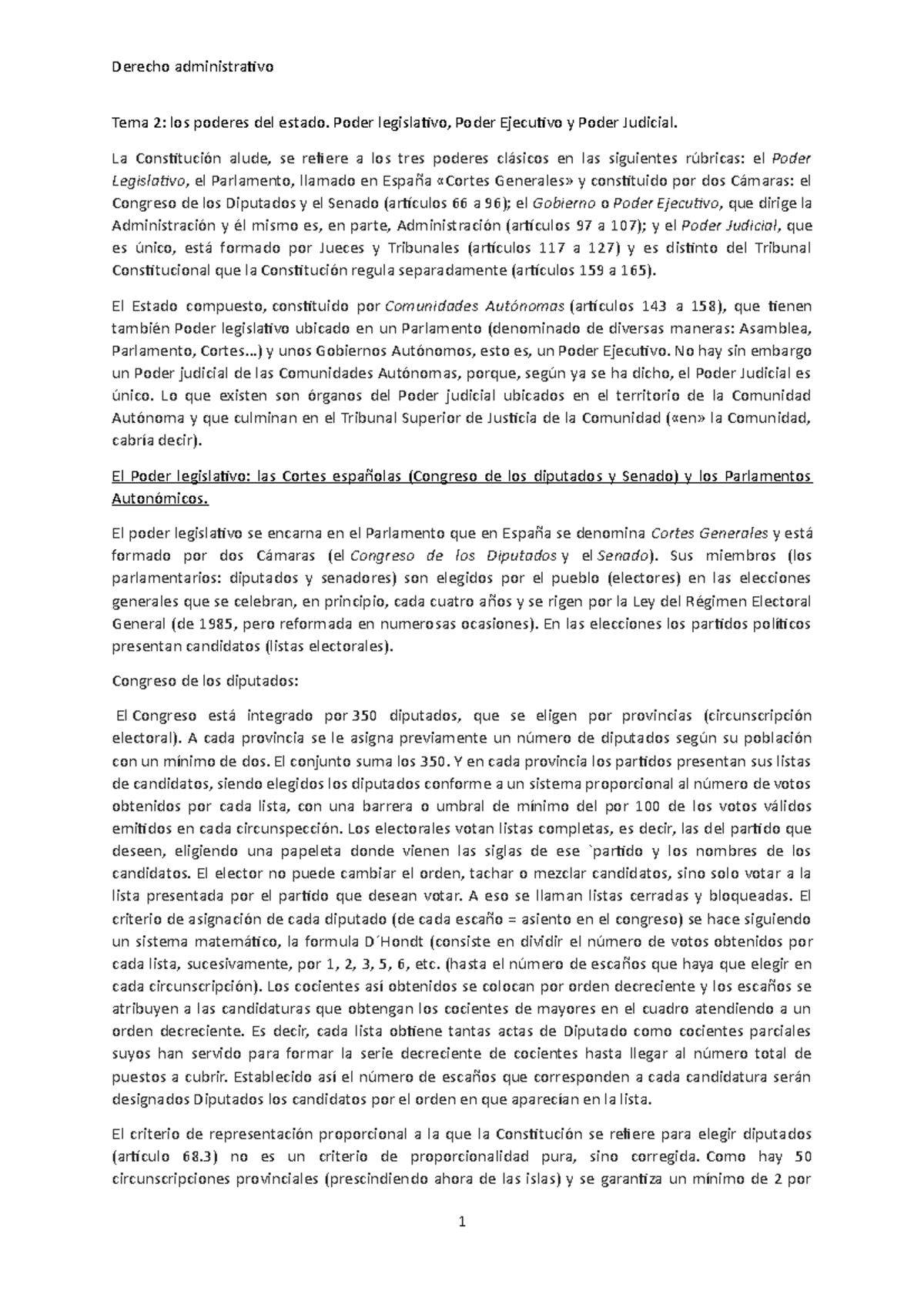 Tema 2 - Apuntes 2 - Tema 2: los poderes del estado. Poder legislativo ...