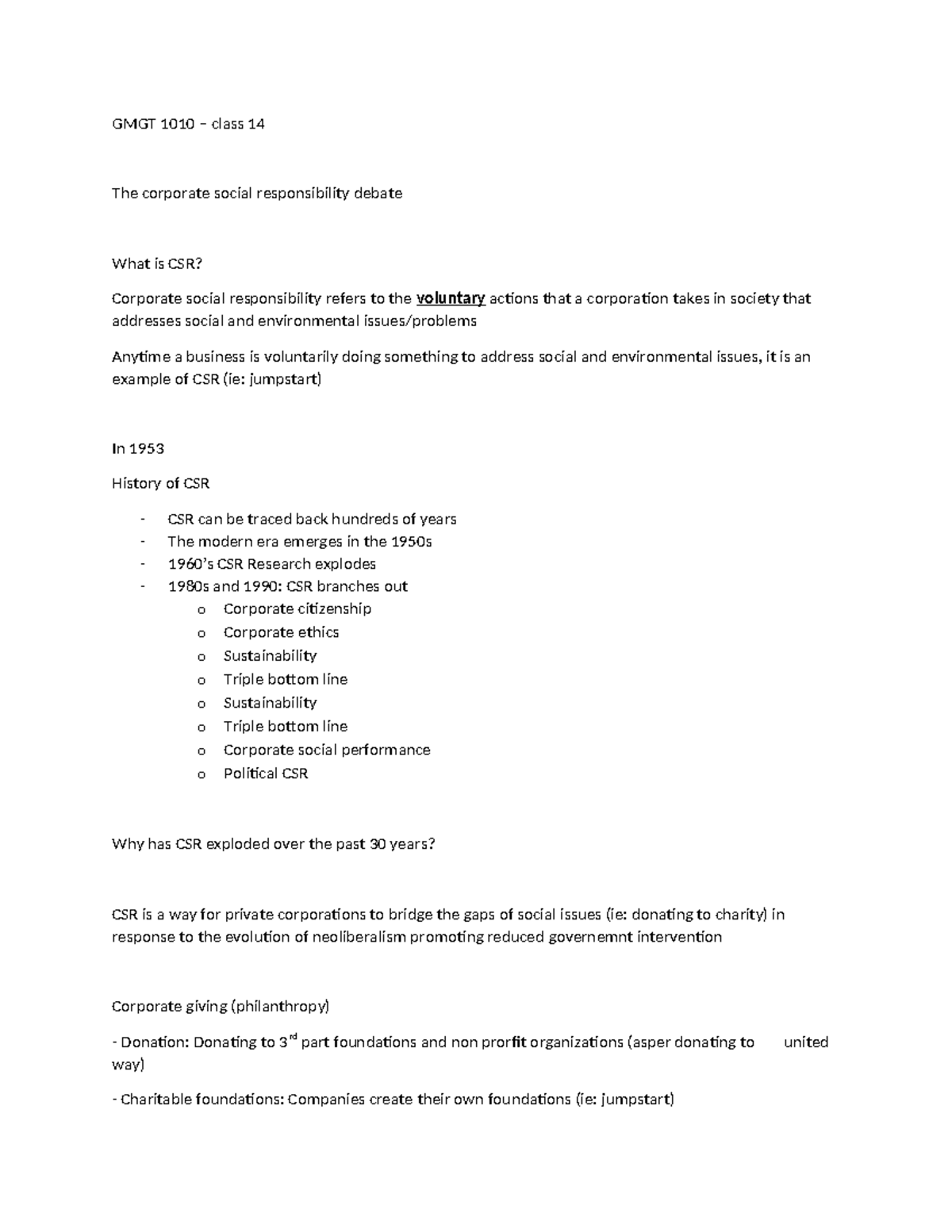 GMGT 1010 – class 14 copy - GMGT 1010 – class 14 The corporate social ...