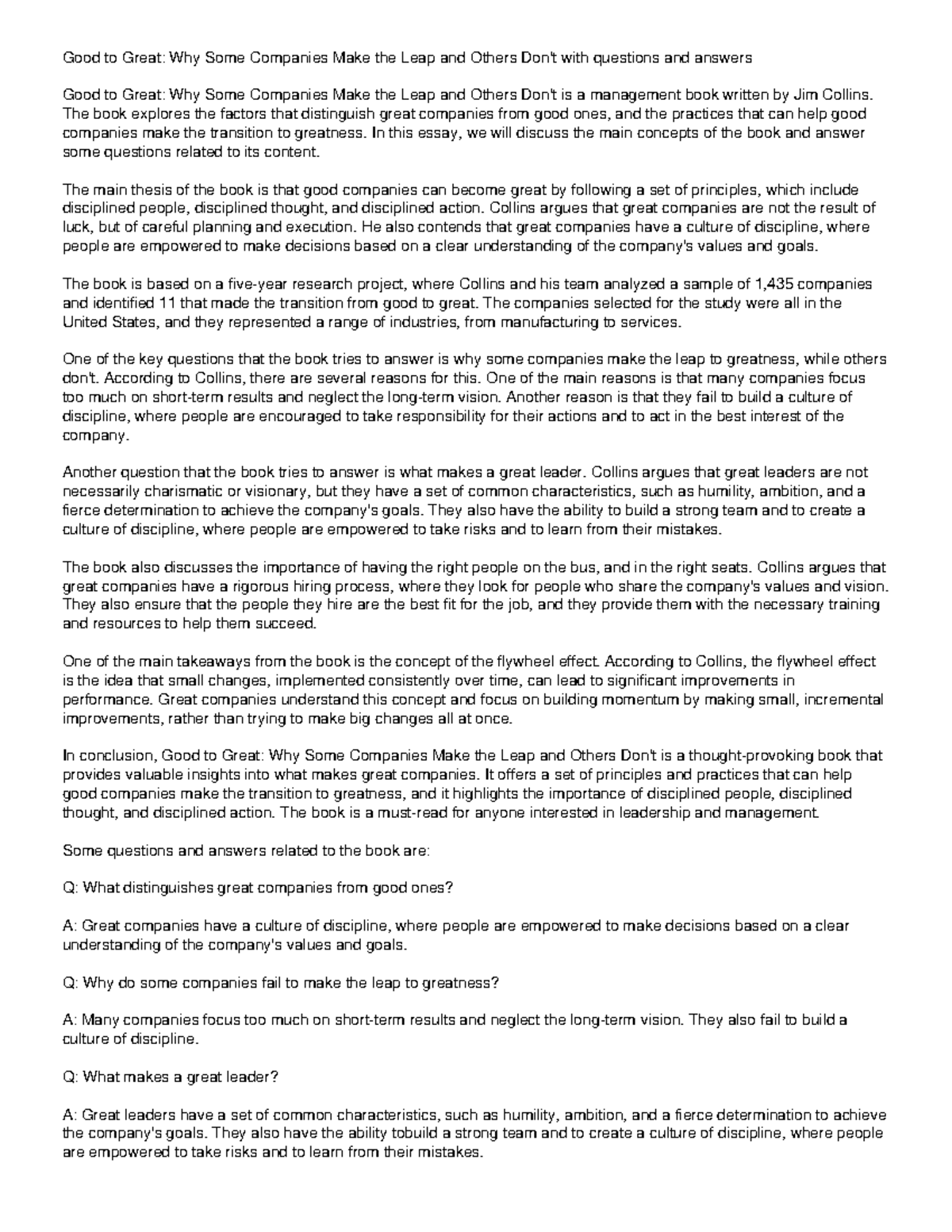 Good to Great Why Some Companies Make the Leap and Others Don't with ...