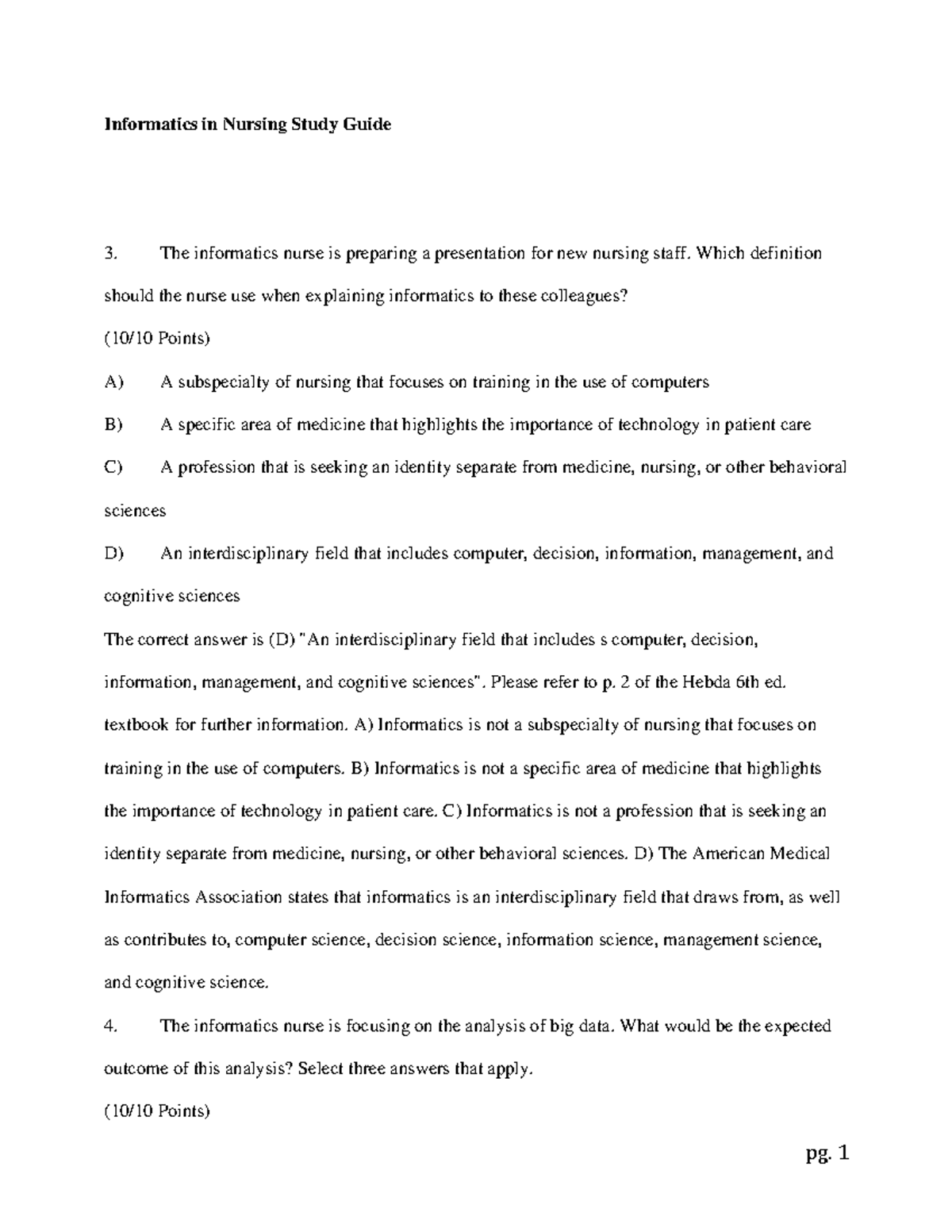 Nursing Informatic Study Guide - Informatics in Nursing Study Guide The ...