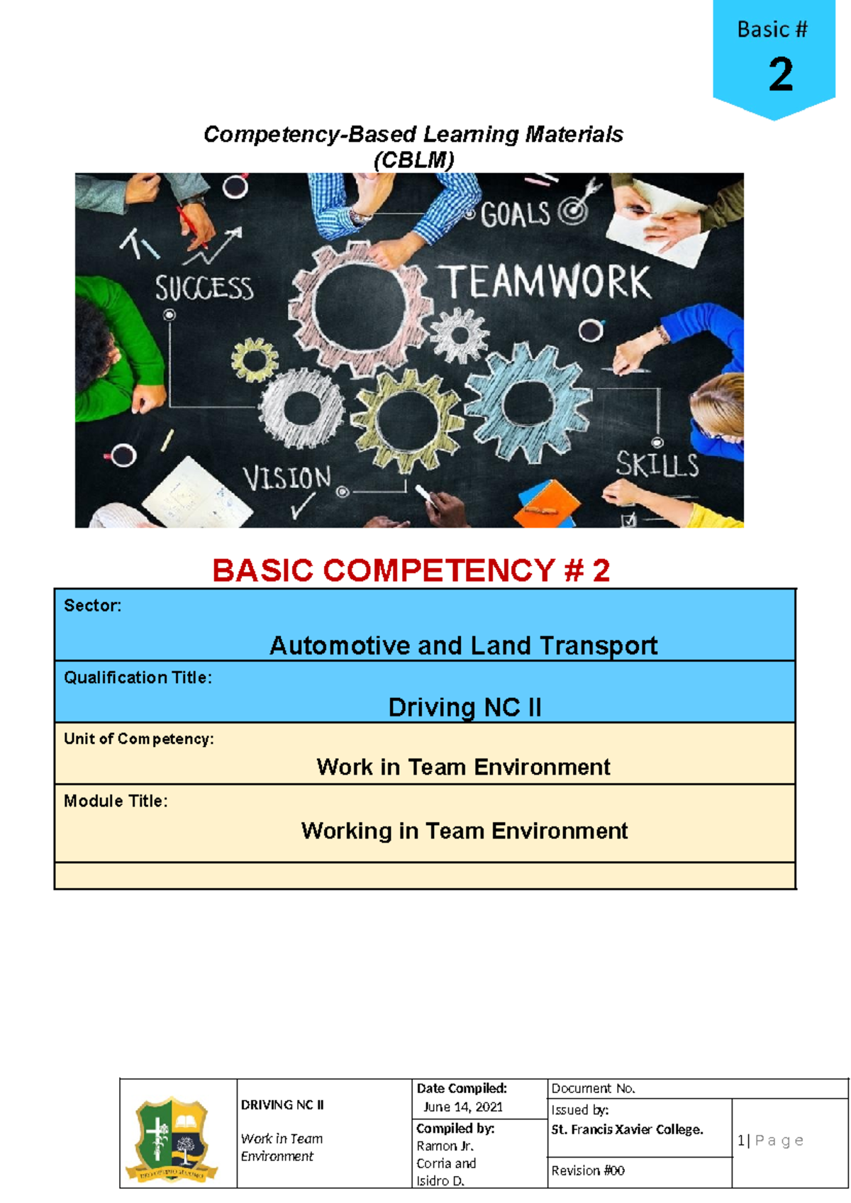 basic work in team - Competency-Based Learning Materials (CBLM) BASIC ...