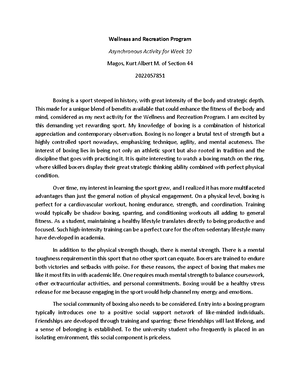 Wellness pe - pe essay about the meeting - From what I have equally ...