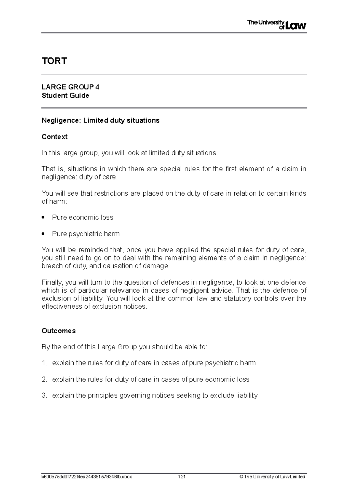 2021 tort lg04 ce01 student guide and revision - TORT LARGE GROUP 4 ...