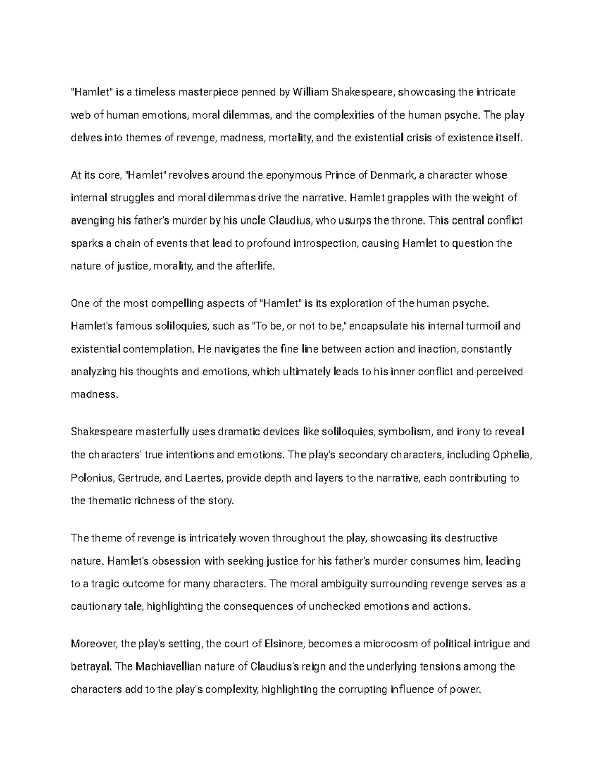 Hamlet Book Report - "Hamlet" is a timeless masterpiece penned by ...