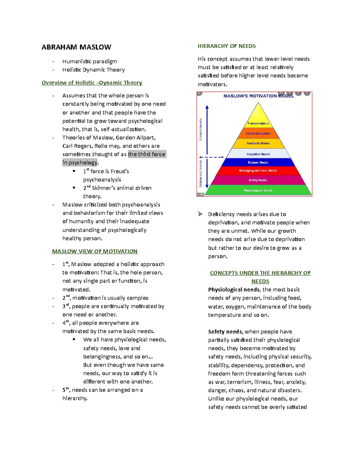Abraham Maslow (Holistic Dynamic Theory) - ABRAHAM MASLOW Humanistic ...
