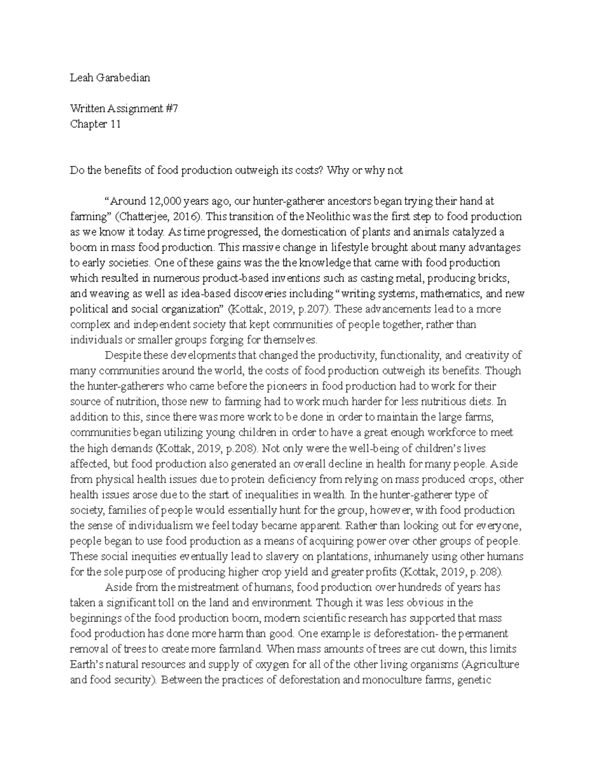 Written Assignment #7 - Do the benefits of food production outweigh its ...