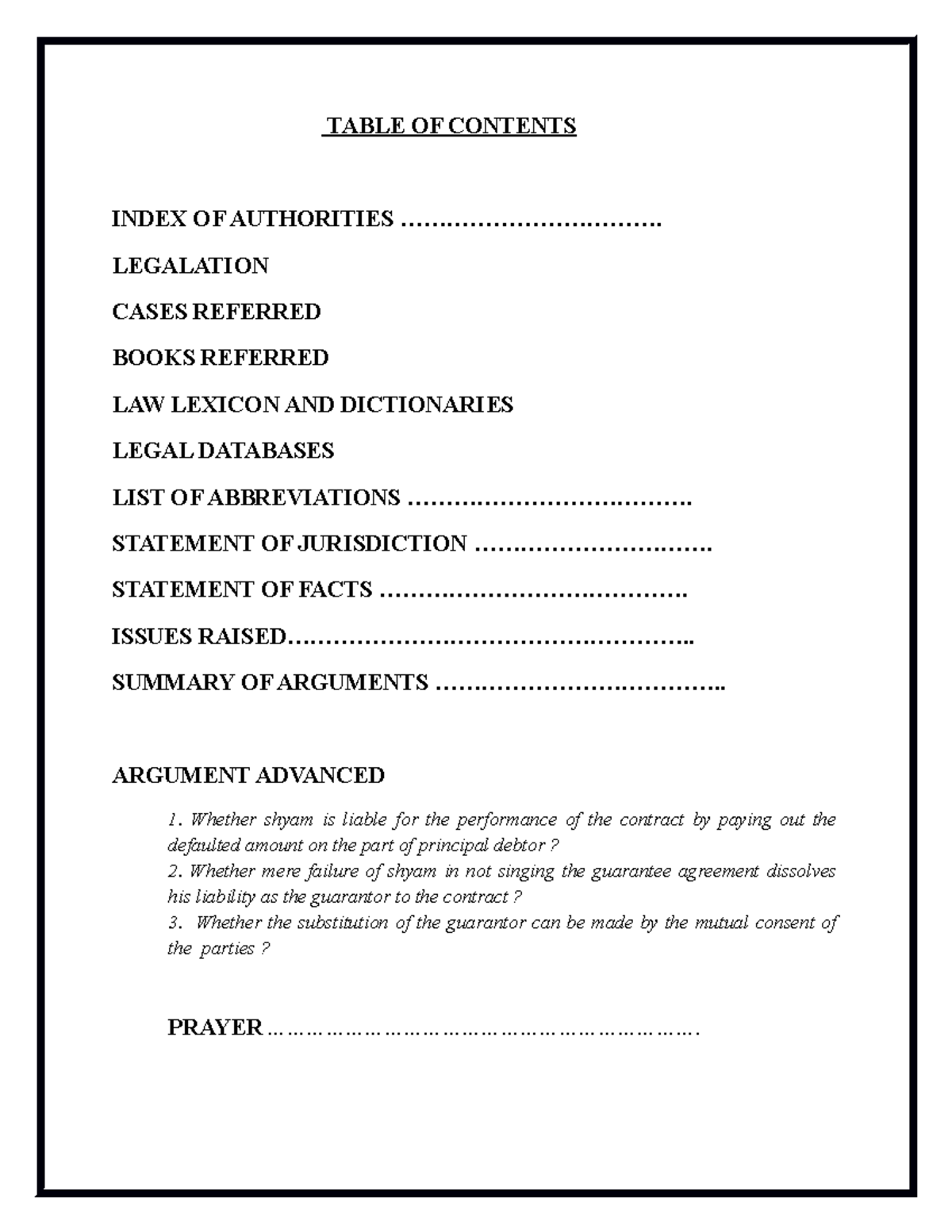 Ss moot court - moot help fuul - TABLE OF CONTENTS INDEX OF AUTHORITIES ...