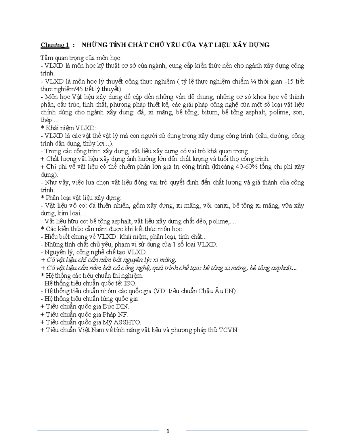 BAI Giang VLXD C.Thuy in học - Chương 1 : NHỮNG TÍNH CHẤT CHỦ YẾU CỦA ...