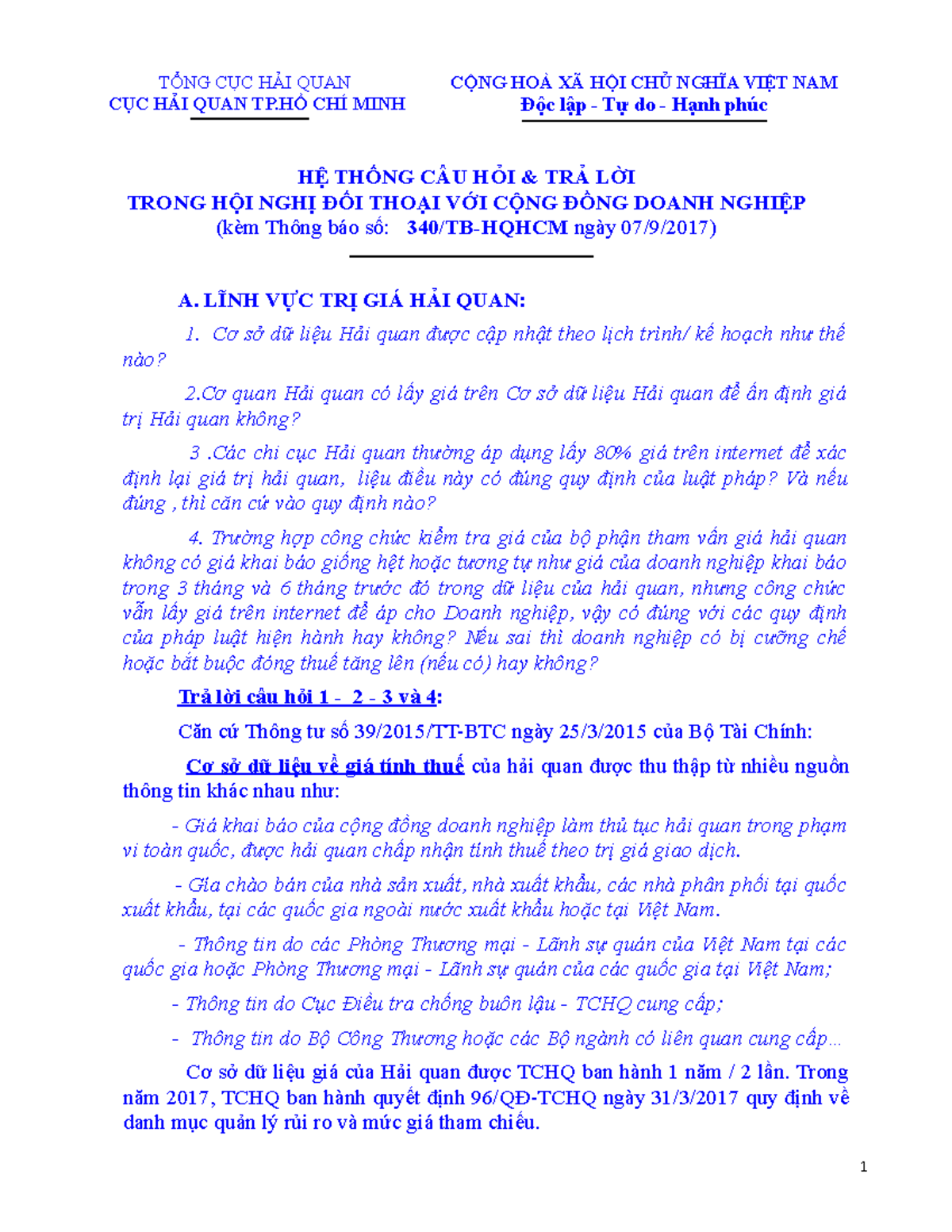 Q&A-HCMC DOC - hjggf - TỔNG CỤC HẢI QUAN CỘNG HOÀ XÃ HỘI CHỦ NGHĨA VIỆT ...