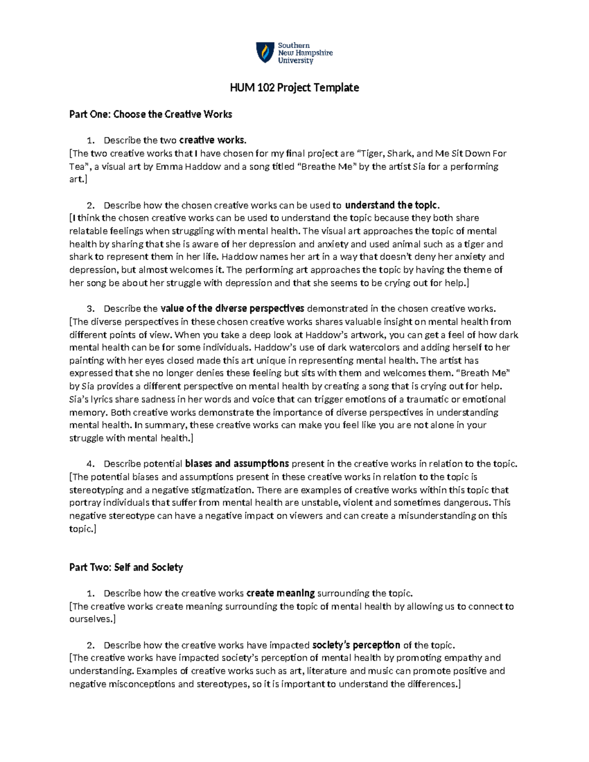 HUM 102 Final Project - HUM 102 Project Template Part One: Choose the ...