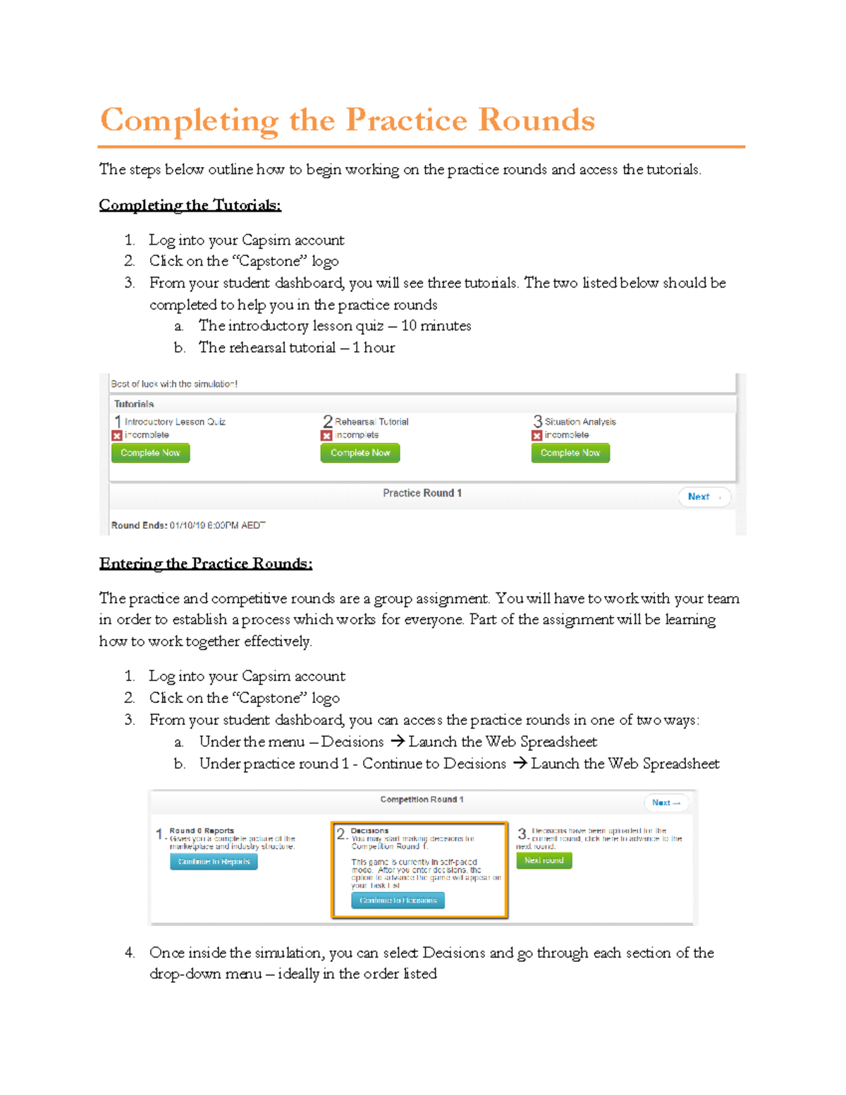 Practice Rounds - basic instructions - Completing the Practice Rounds ...