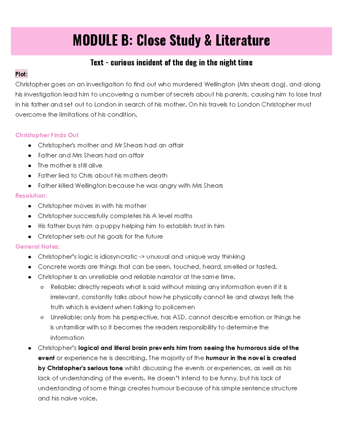 MOD B - curios incident of the dog in the night time - ENG 106 ...