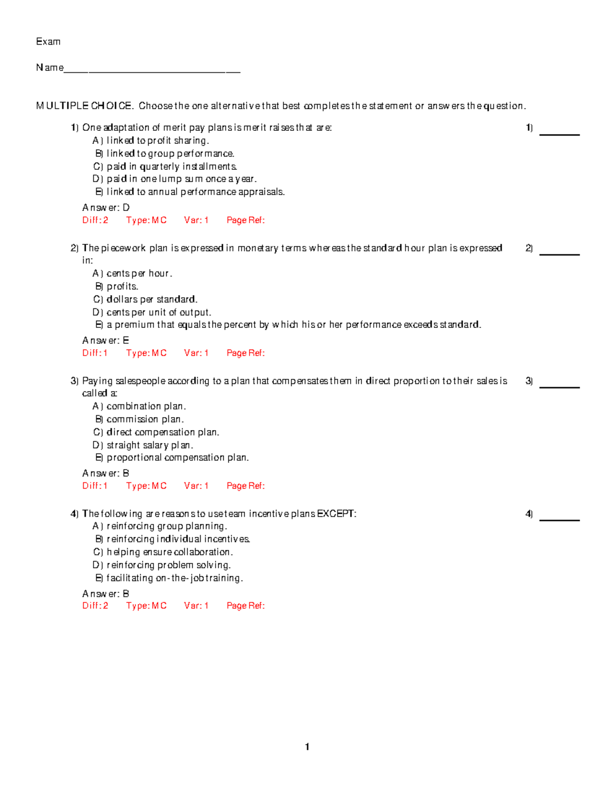Exam 2020, questions and answers - Exam Name ...