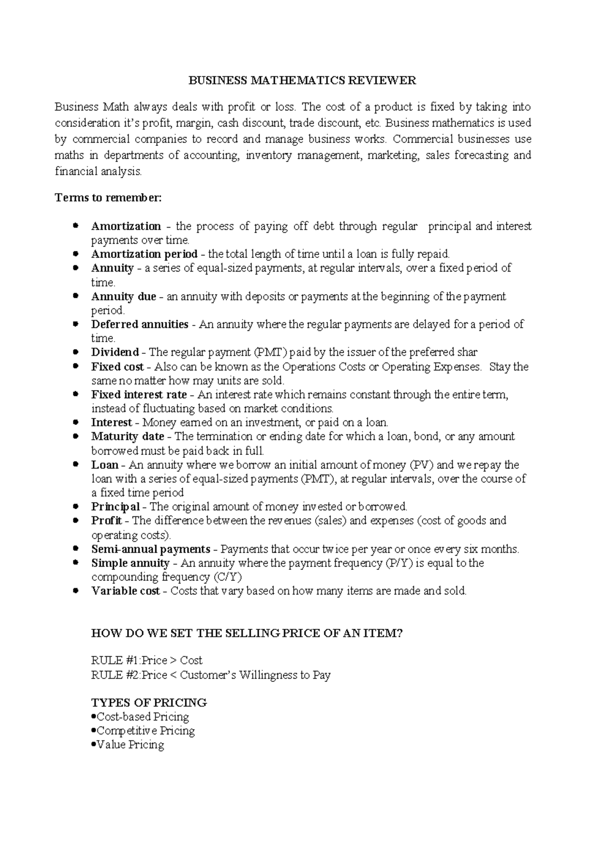 Business MATH& Combinatorics Reviewer - BUSINESS MATHEMATICS REVIEWER ...