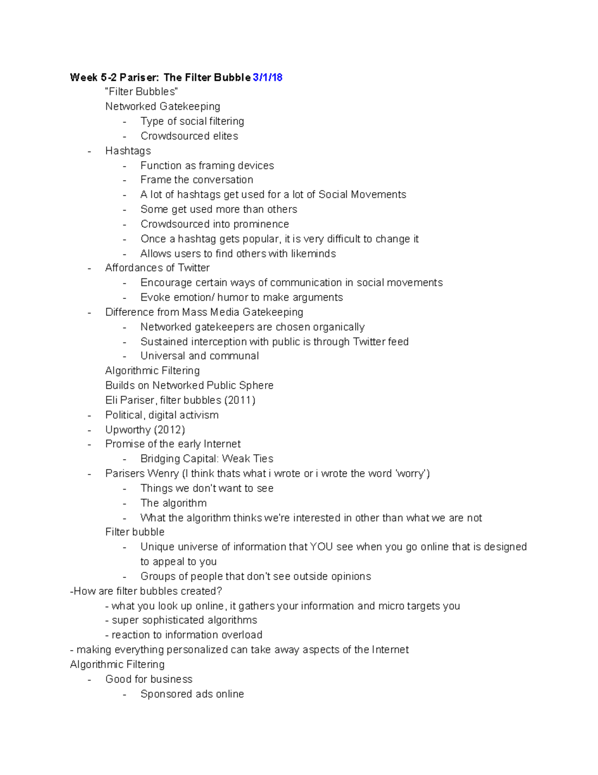 MAC 325 The Filter Bubble Lecture - Week 5-2 Pariser: The Filter Bubble ...