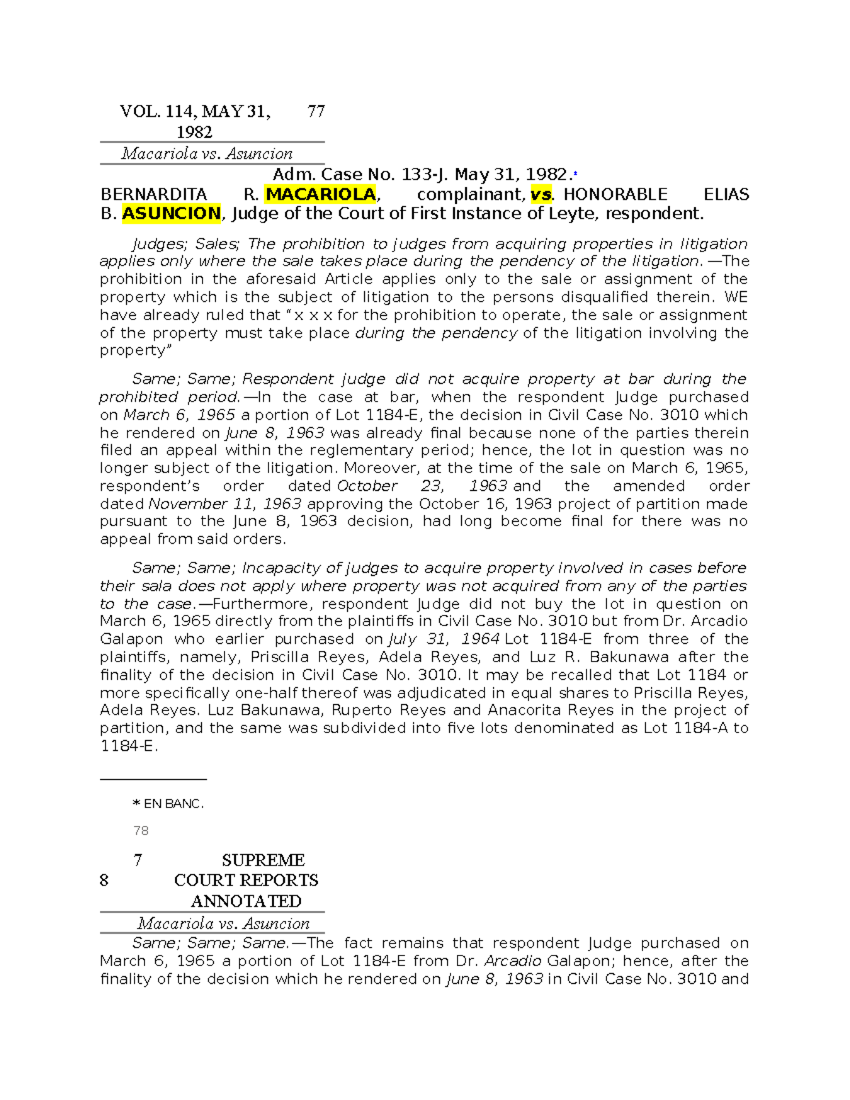 2. Macariola VS. Asuncion 114 SCRA 77 (1982) - VOL. 114, MAY 31, 1982 77 Macariola vs. Asuncion ...