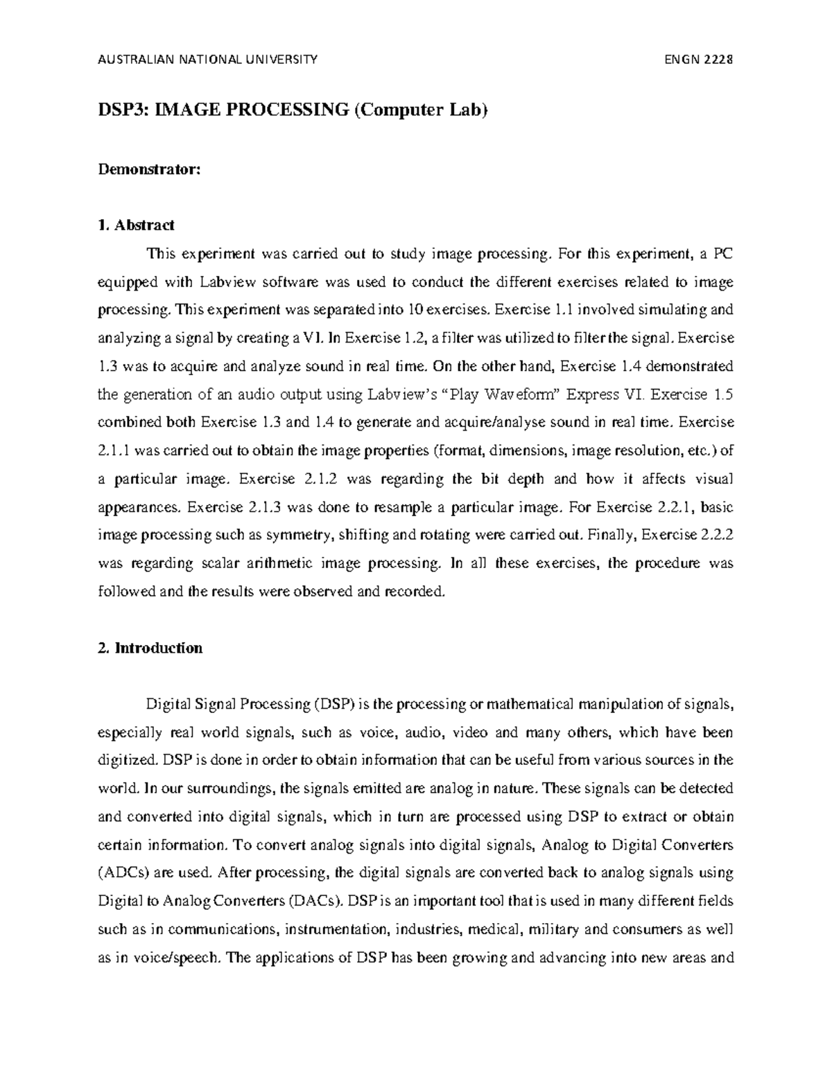IMAGE processing - DSP3: IMAGE PROCESSING (Computer Lab) Demonstrator ...