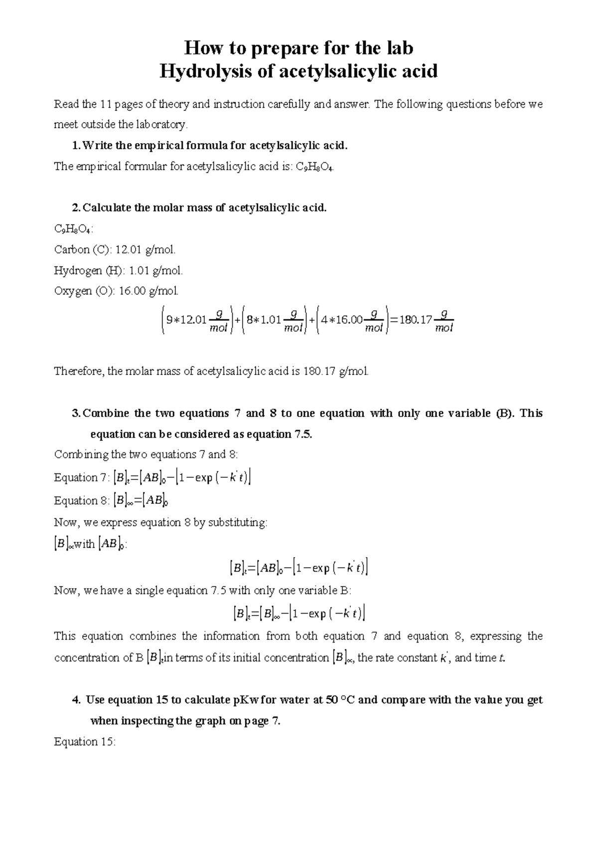 How to prepare for the lab - Hydrolysis - Hydrolysis of acetylsalicylic ...