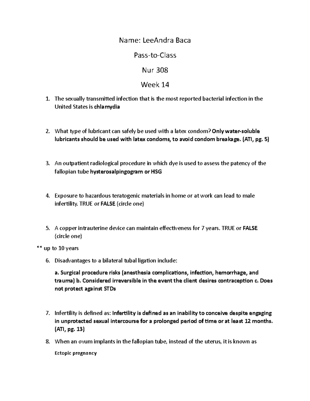 Week 14 pass to class - Name: LeeAndra Baca Pass-to-Class Nur 308 Week ...