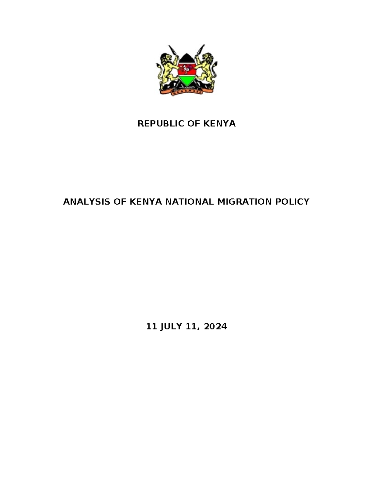 National migration policy analisys - REPUBLIC OF KENYA ANALYSIS OF ...