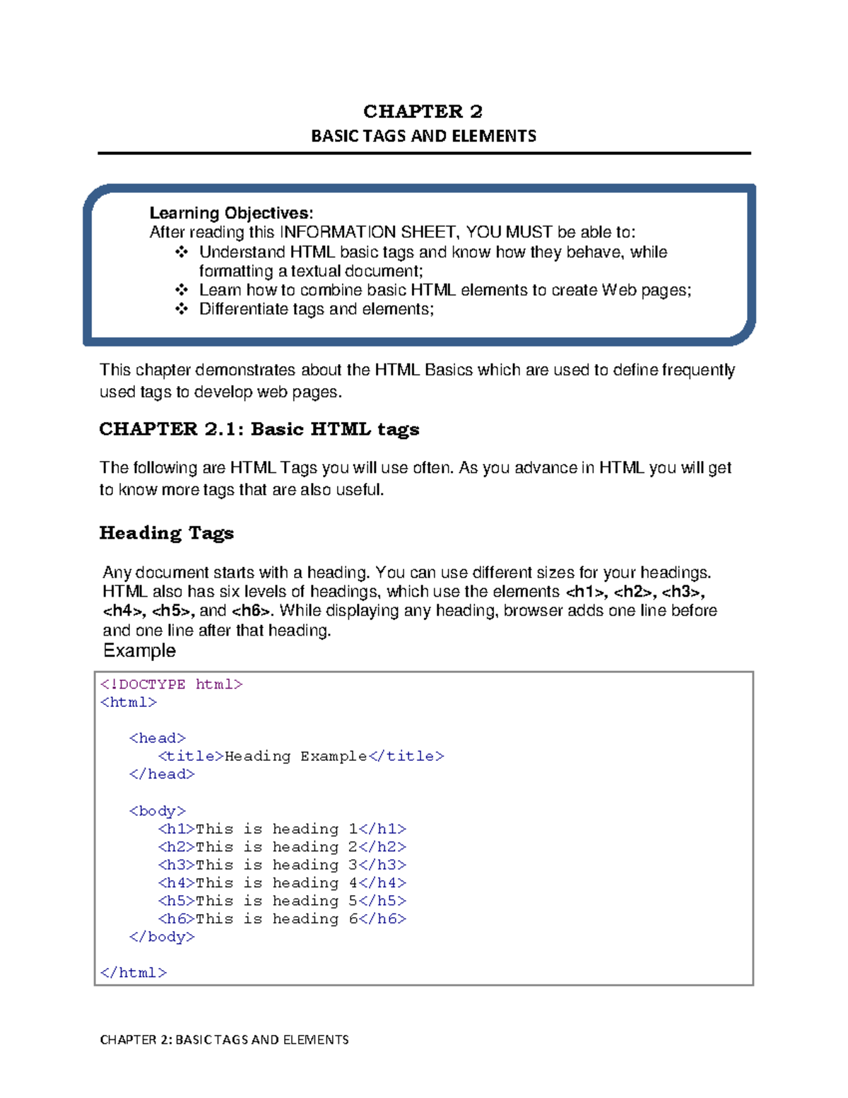 OLWS1 Chapter 2 - ... - CHAPTER 2 BASIC TAGS AND ELEMENTS Learning ...