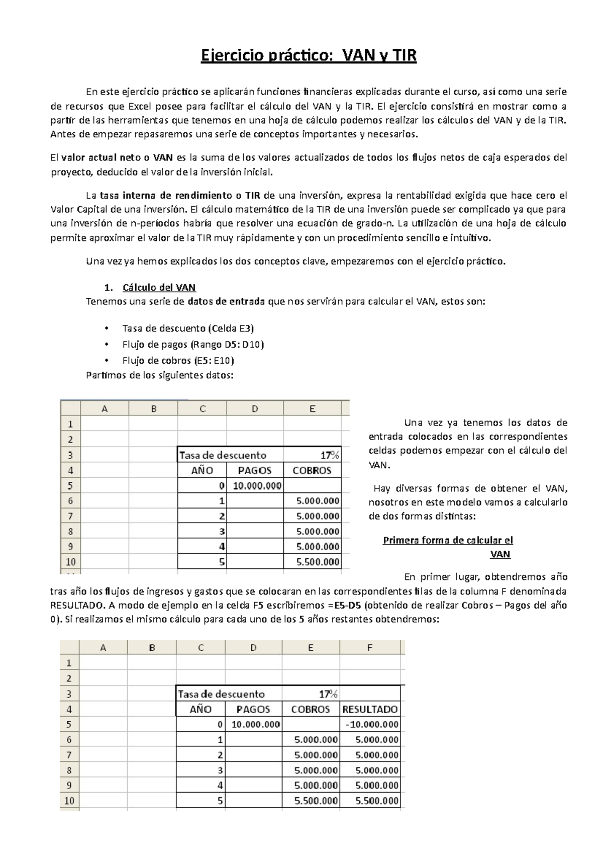 Excel VAN y TIR ejercicios practicos - Ejercicio práctico:_VAN y TIR En ...
