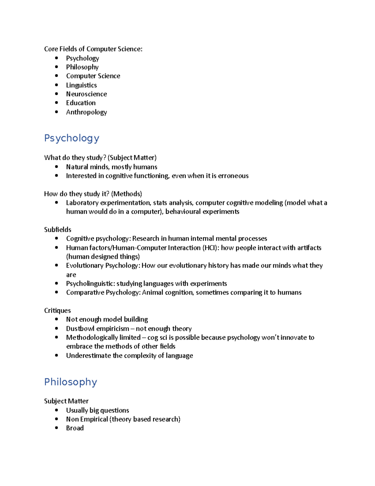 Lecture 6 - Fields of Cognitive Science - Core Fields of Computer ...